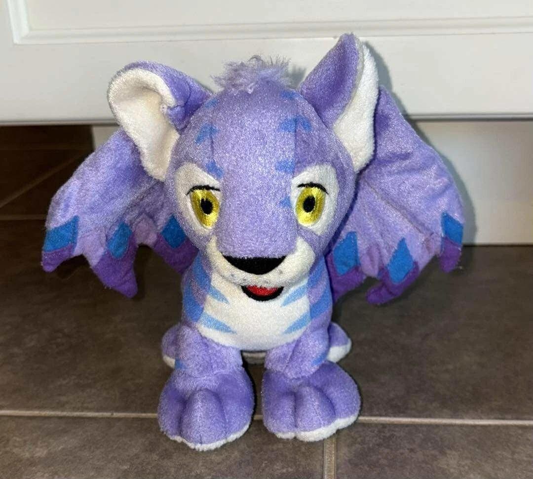 2002 Neopets Faerie Kougra Plush Vintage Purple Blue Wing Tiger Stuffed ...