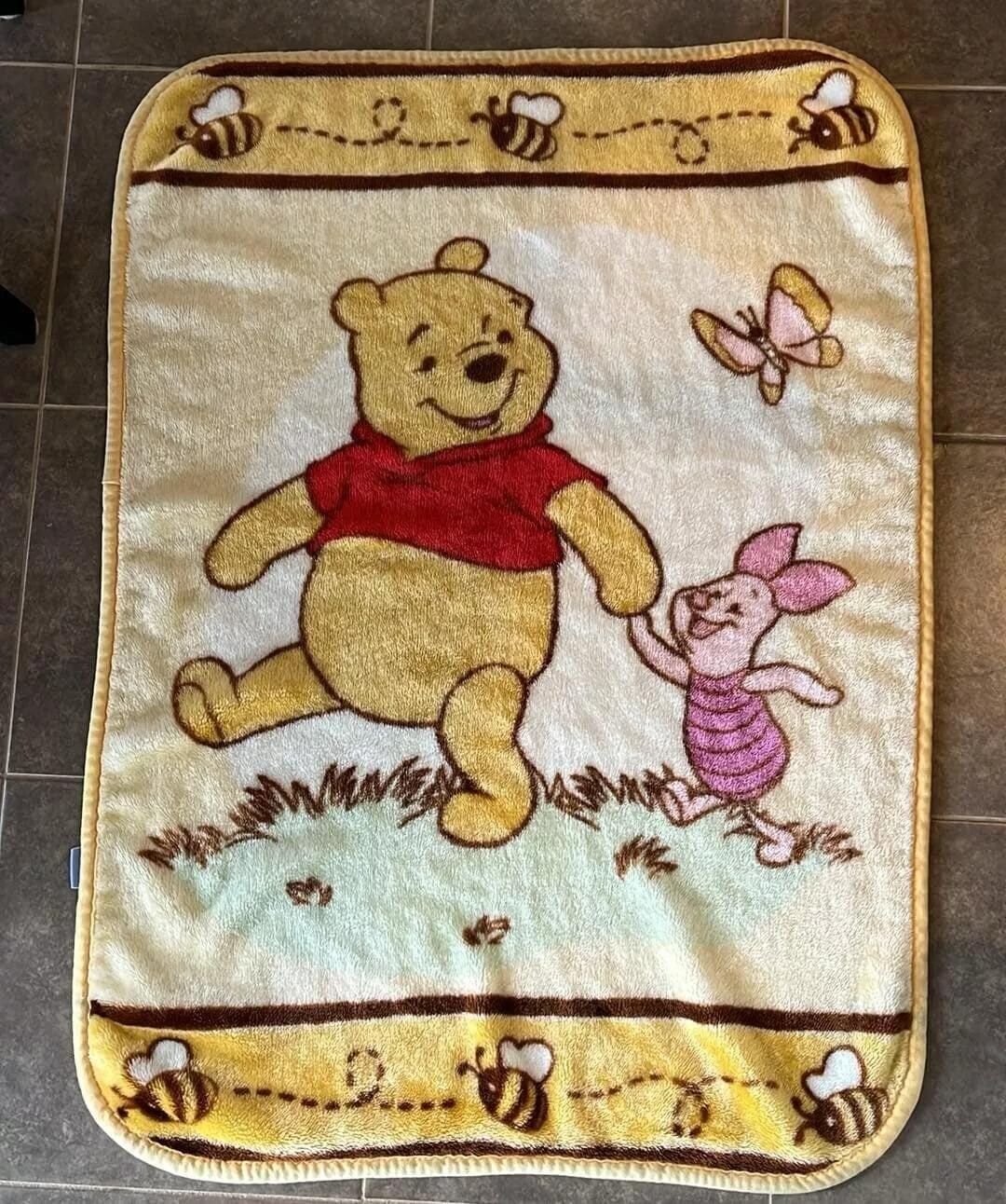 Vintage Winnie the Pooh and Piglet Bees Yellow Plush Baby Blanket - Etsy
