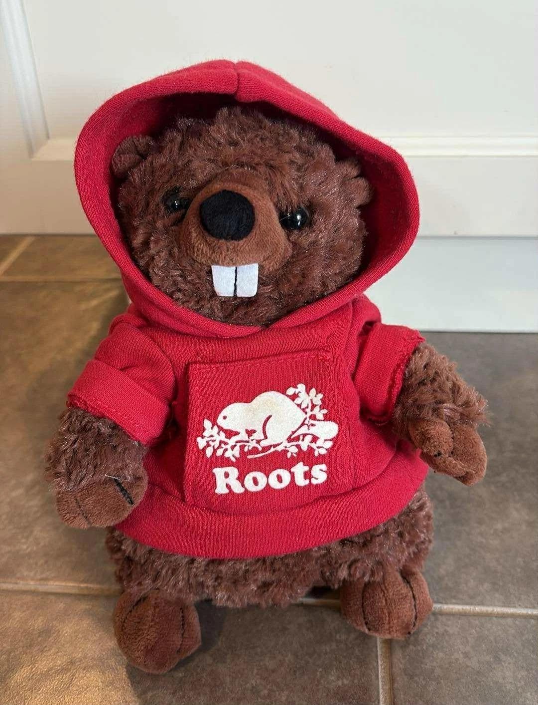 Roots Canada Beaver Stuffie Wearing Red Hoodie 9" Plush Toy Stuffed ...