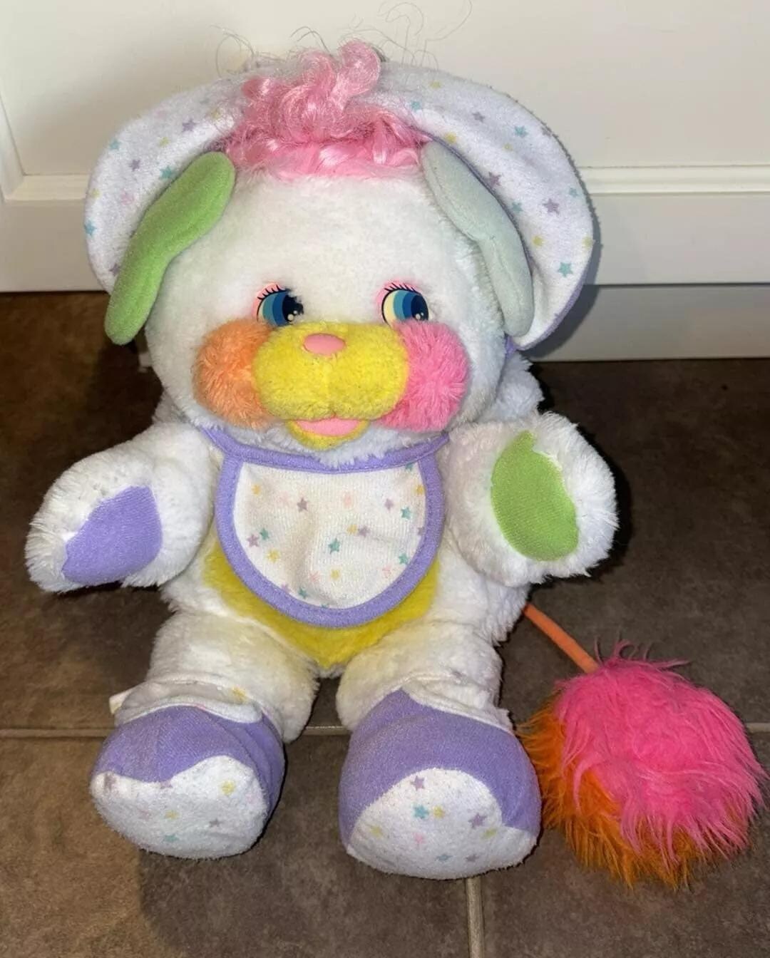 1986 Mattel Popple Baby Bibsy 12” Stuffed Plush Bib Booties Bonnet Tail ...