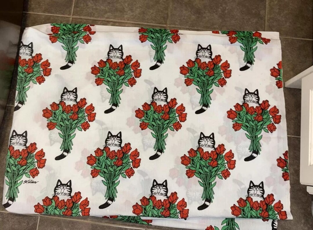 Vintage B KLIBAN Cat in Roses Twin Flat Bedsheet READ Small Holes - Etsy