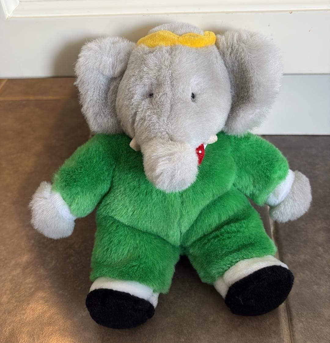 Babar the Elephant Kinder Gund Plush Baby Rattle 8" Soft Toy 1988 Grey ...