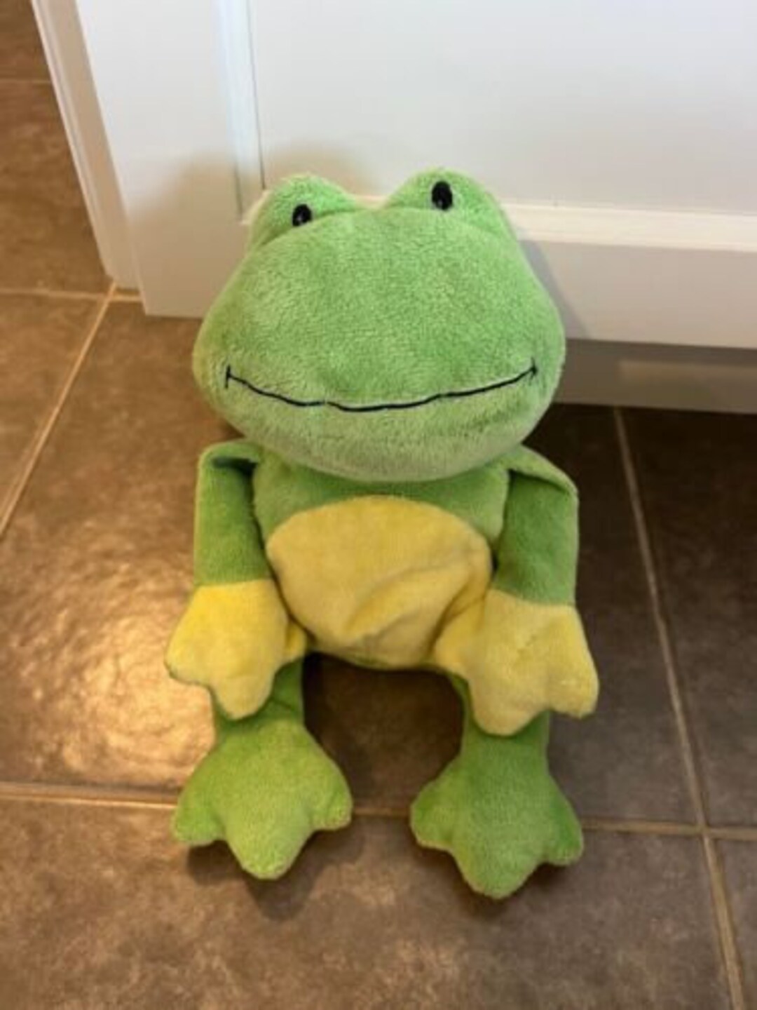 Ty Pluffies Green Yellow Frog PONDS 11" Bean Bag Plush Stuffed Lovey ...