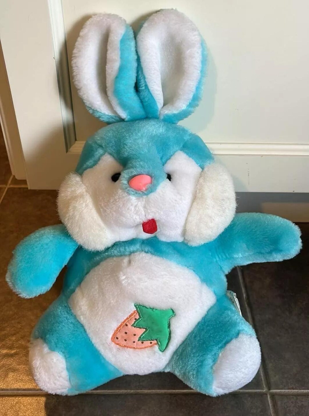 Vintage Baby Blue Bunny Rabbit Strawberry Tummy Care Bear Like Plush - Etsy
