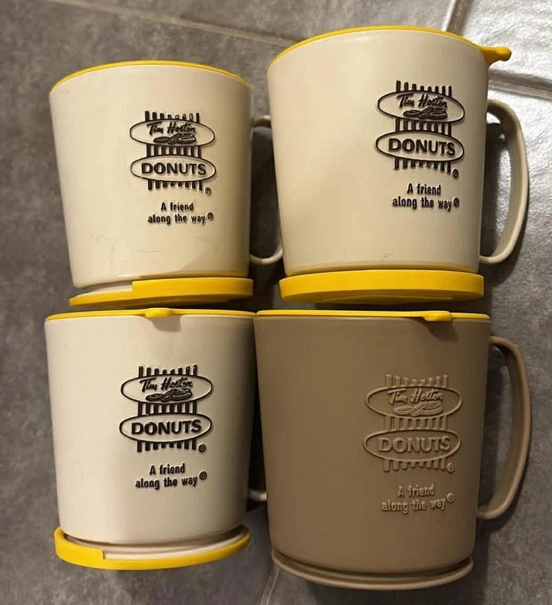 Vintage 80s Tim Hortons Plastic Travel Coffee Mugs With Lids 4 Included ...