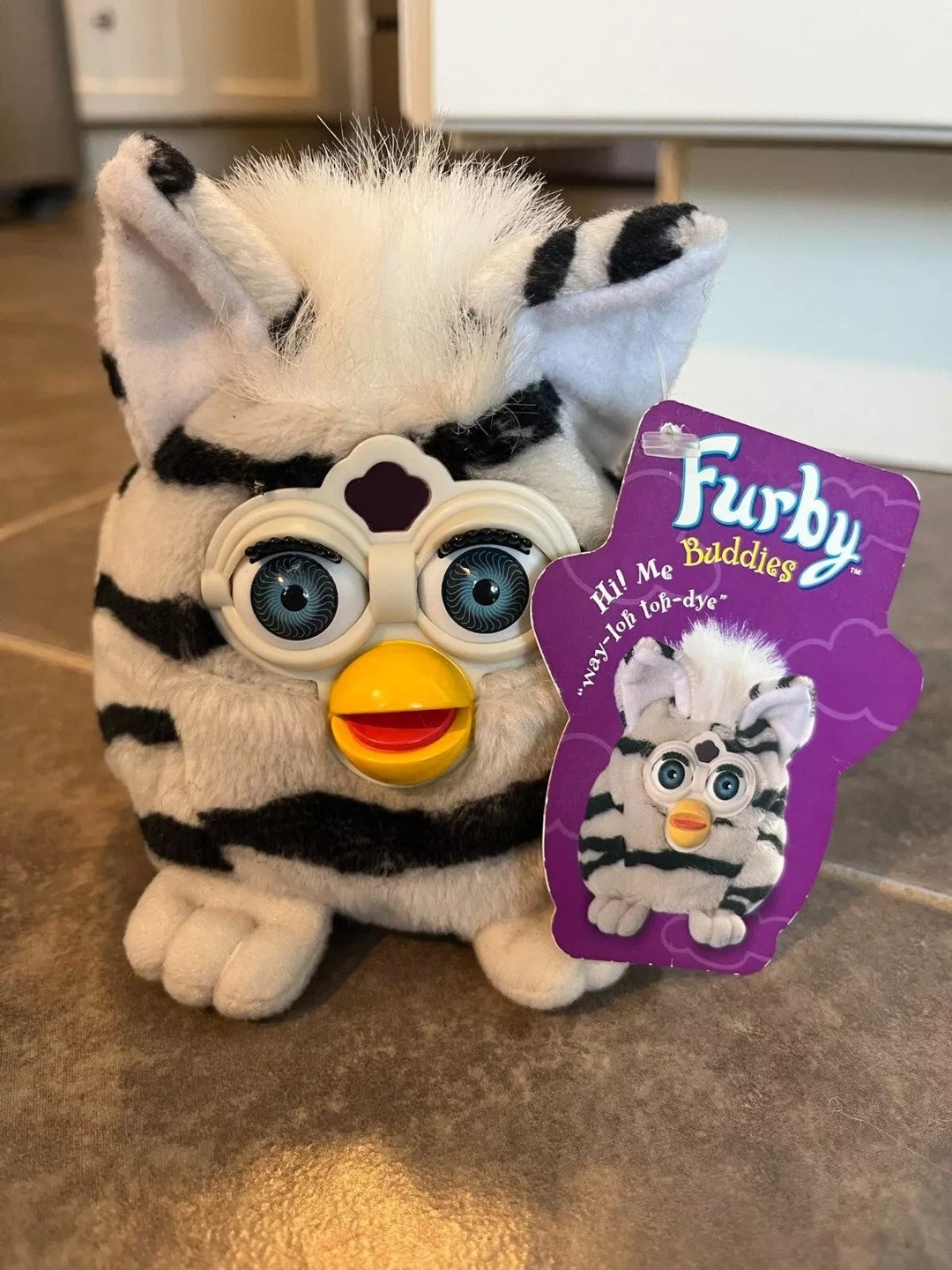 1999 Tiger Furby Buddies Plush Beanbag Grey Zebra Blue Eyes Plush Toy ...