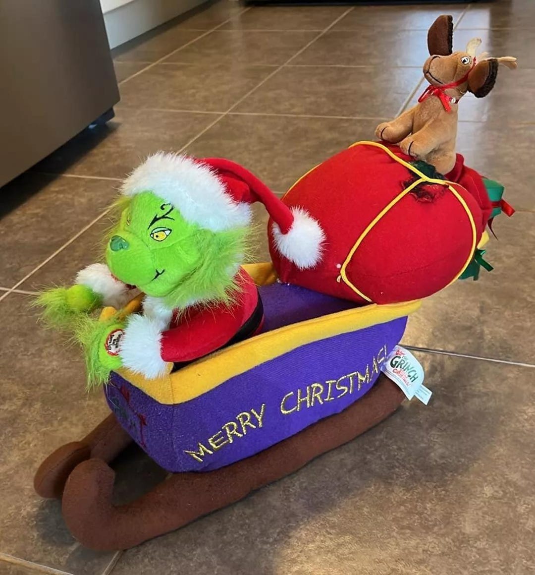 2000 How the Grinch Stole Christmas Singing Dancing Sleigh Ride Plush ...
