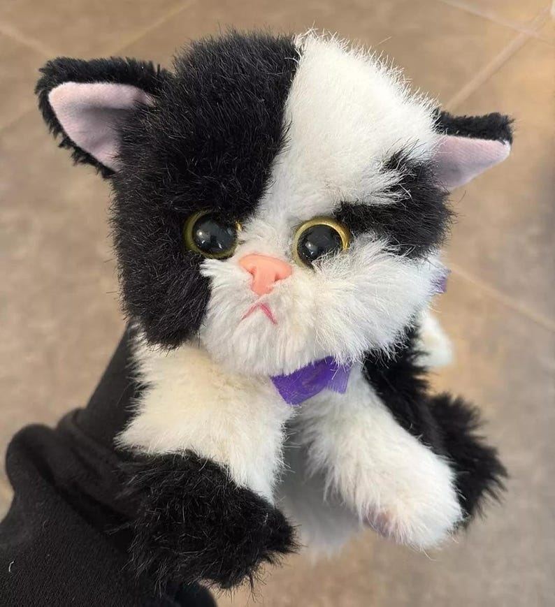 1992 Tyco Kitty Kitty Kittens Baby Kitten Black & White Purring Plush ...
