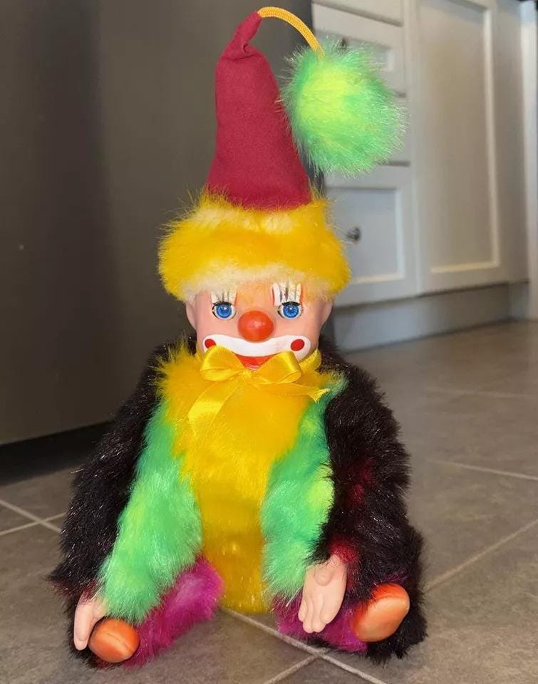Vintage Plastic Face Clown Doll Sleep Eyes Rainbow Plush Creepy Cute - Etsy