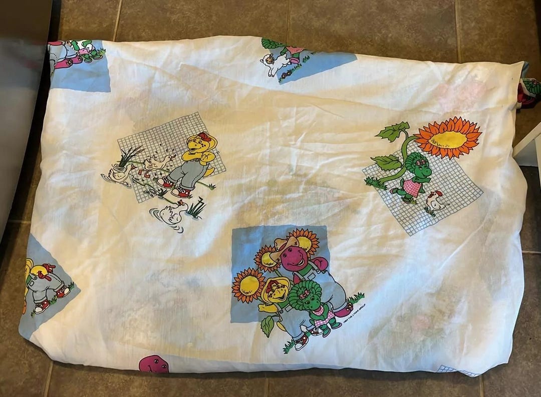 1997 Bibb Company Barney Baby Bop & BJ Toddler Farm Fitted Full Size ...