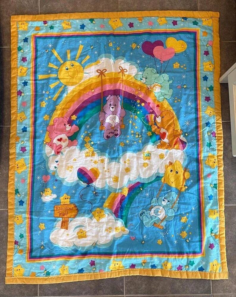 Vintage Care Bears Quilt Baby Blanket Crib Blanket Rainbow Trail 42x34 ...
