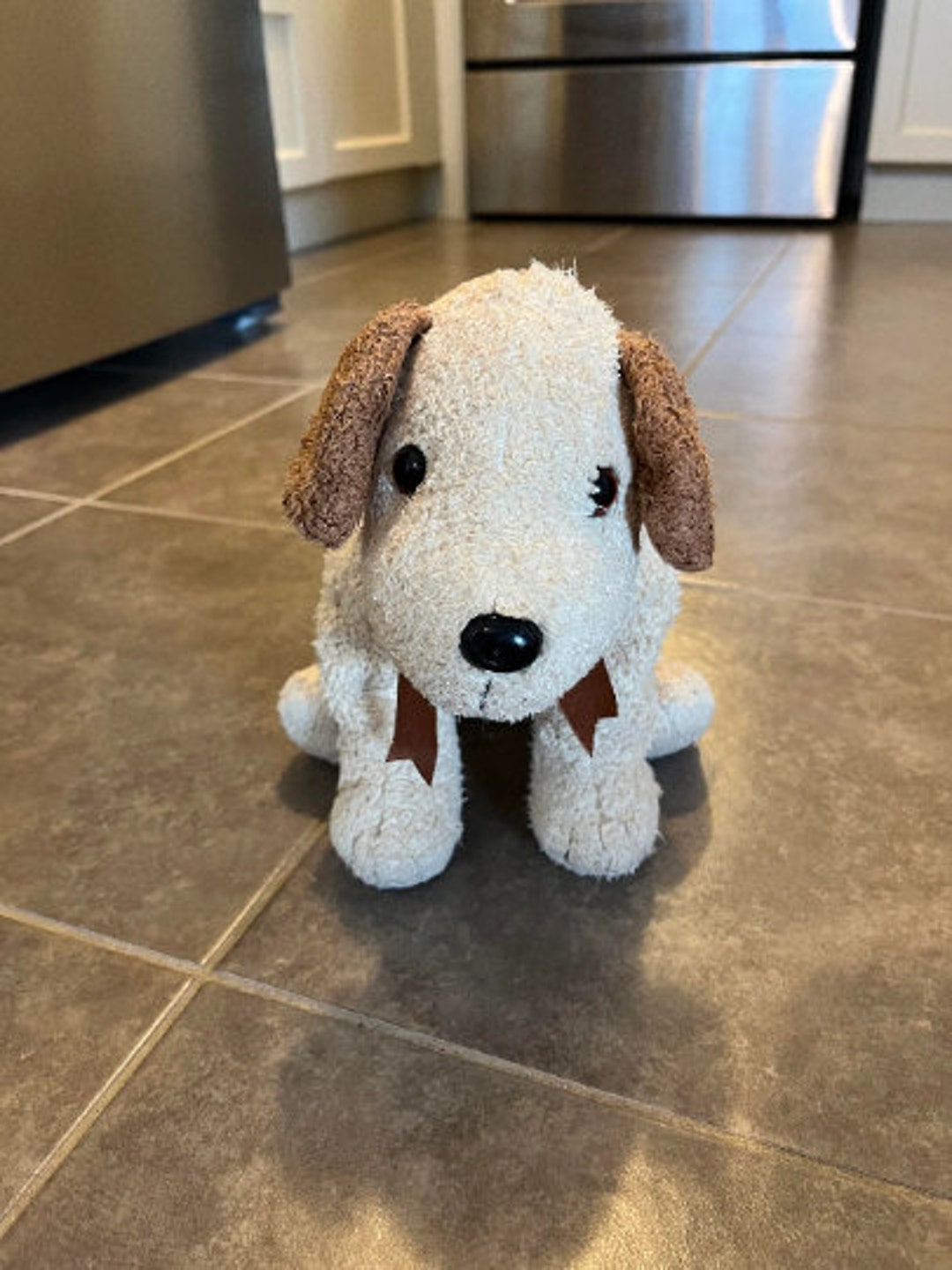 Ty Beanie Buddy RUFUS Puppy Dog Tan Cream Sherp Satin Neck Bow Toy 2001 ...