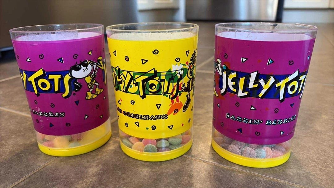 3 Vintage Wonka Jelly Tots Candy Originals Yellow and Purple Cup Canada ...