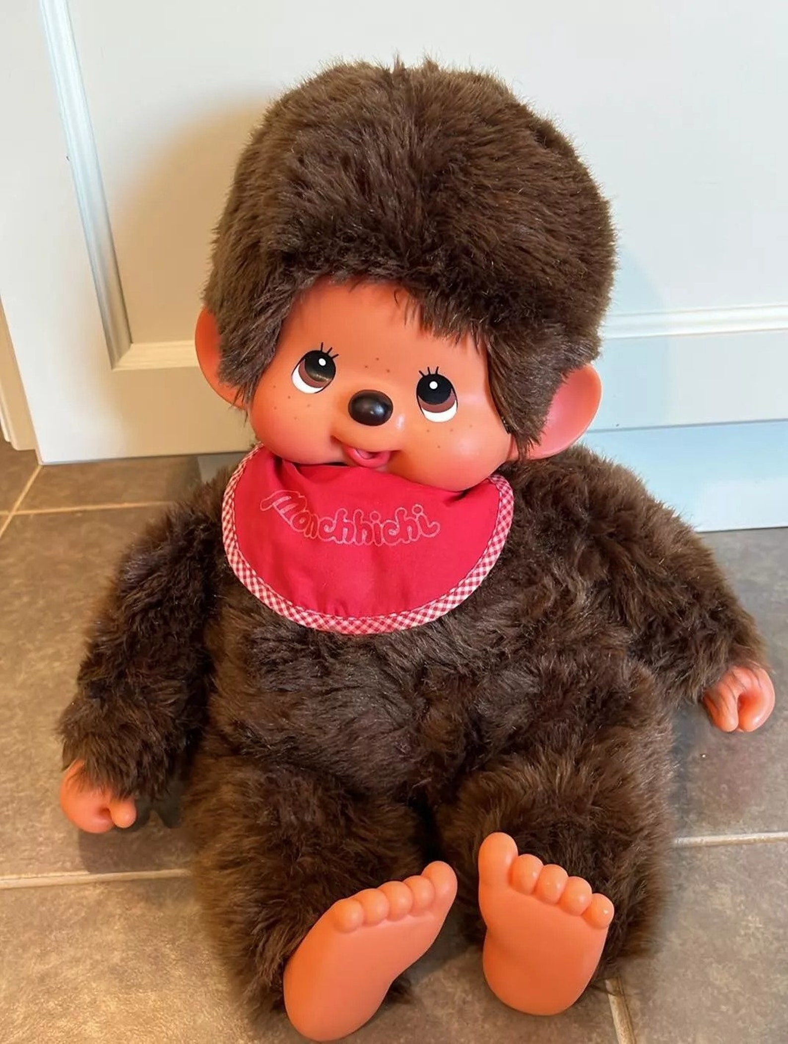 Vintage Monchhichi Monchichi Monkey Doll Sekiguchi With Bib 18 Large Etsy