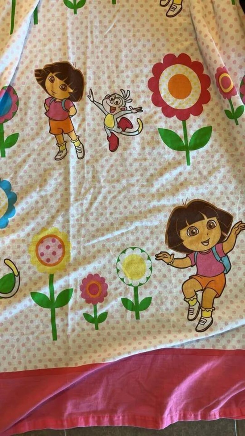 Vintage Dora the Explorer Full Flat Bed Sheet Bedding Polka Dots Boots ...