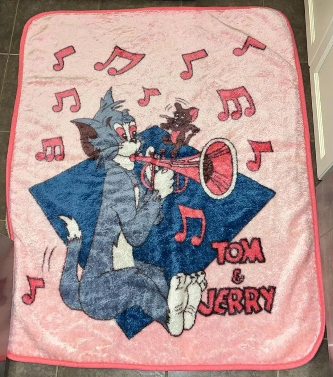 Tom and Jerry Throw Blanket Music Notes Mouse Cat 54x41 RARE Pink - Etsy