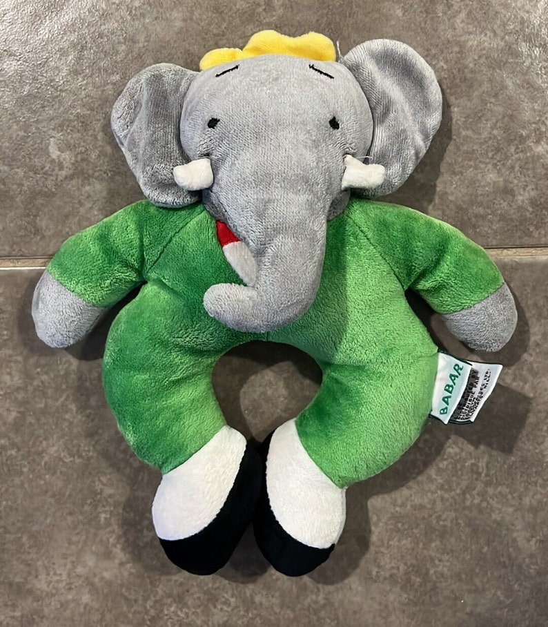 Babar the Elephant Kinder Gund Plush Baby Rattle 8 Soft Toy 1988 Grey ...