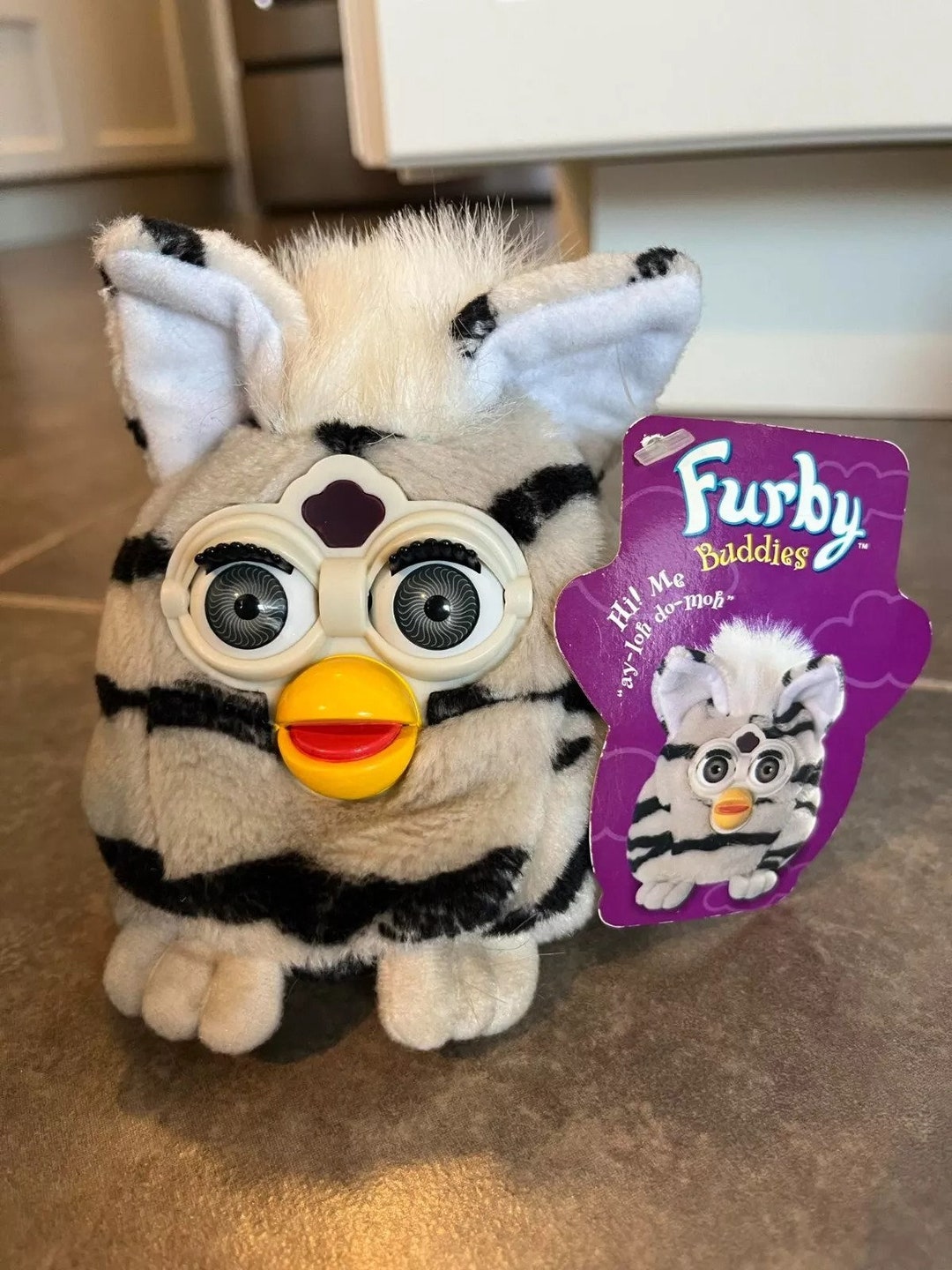 1999 Tiger Furby Buddies Plush Beanbag Grey Zebra Grey Eyes Plush Toy ...