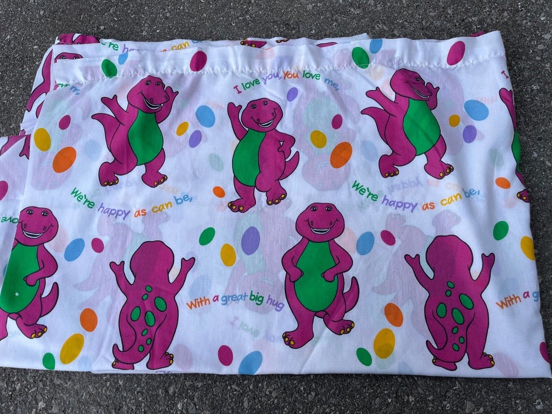 Vintage Barney the Dinosaur Flat Bed Sheet Twin 1992 Top Sheet CRAFT ...