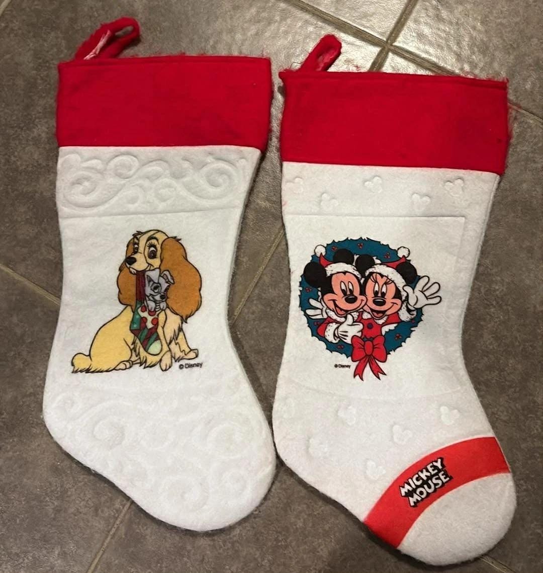 Vintage Disney Lady and the Tramp Mickey and Minnie Christmas Stockings ...