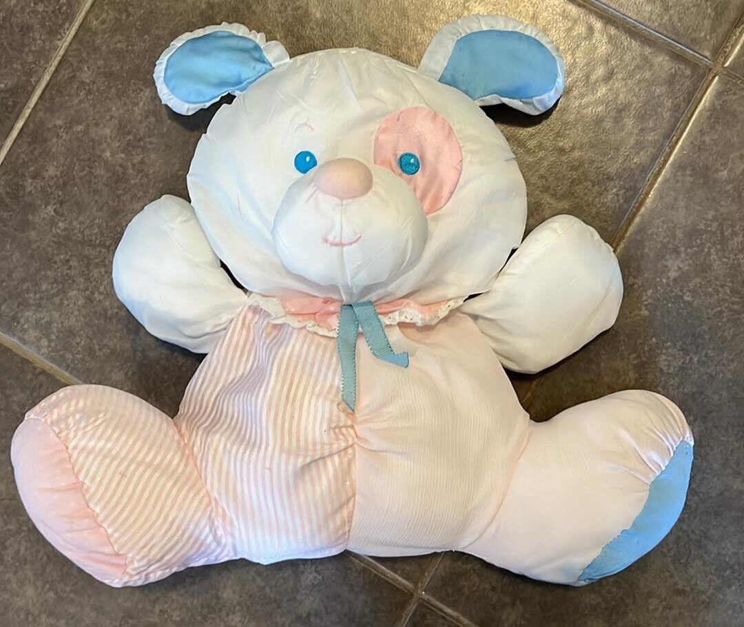 1988 Fisher Price Puffalump Puppy Dog Baby Plush Rattle Toy Pink White ...