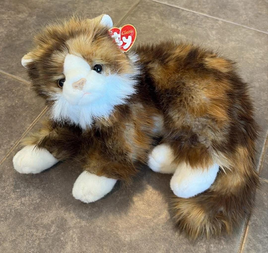 2004 Ty Classic Kitty Cat Jumbles Calico Brown Tabby White Paws Long ...