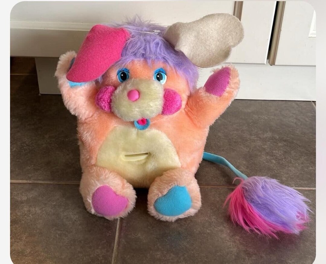 Vintage 1986 POPPLES Penny Popple Stuffed Animal Pink Plush Coin Bank W ...