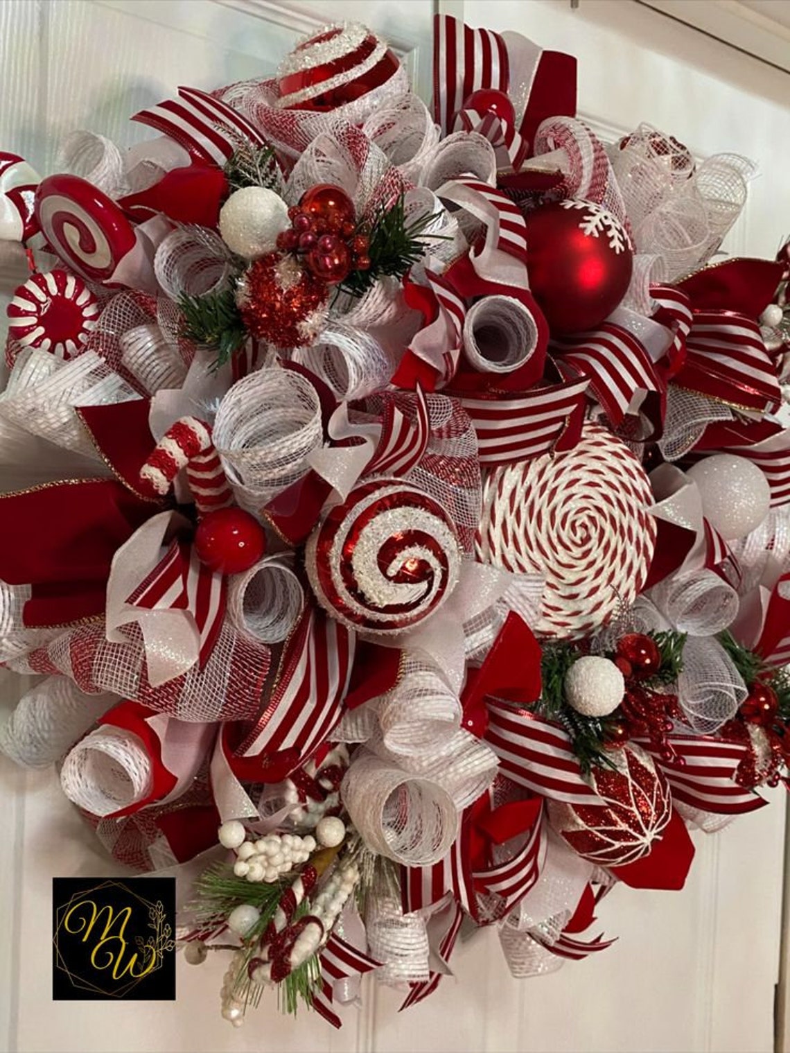 Candy Cane Christmas Wreath - Etsy