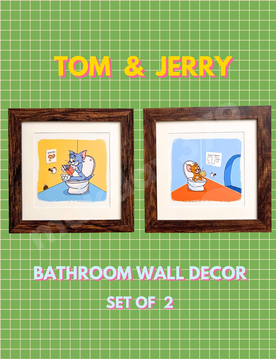 Tom and Jerry Colorful Bathroom Art Print Cartoon Toilet Wall Decor SET ...