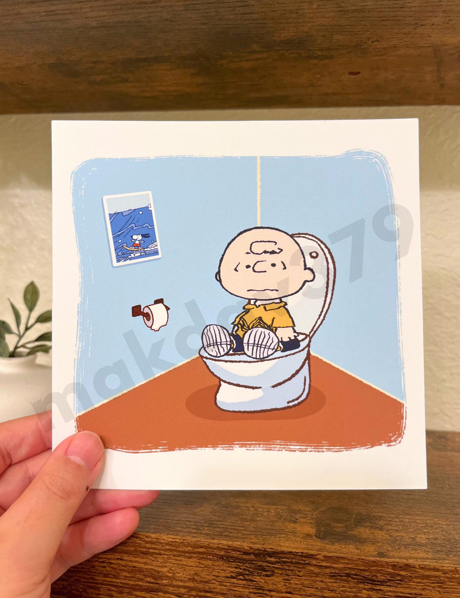 Charlie Brown in Bathroom Art Print Toilet Washroom Peanuts Wall Decor ...
