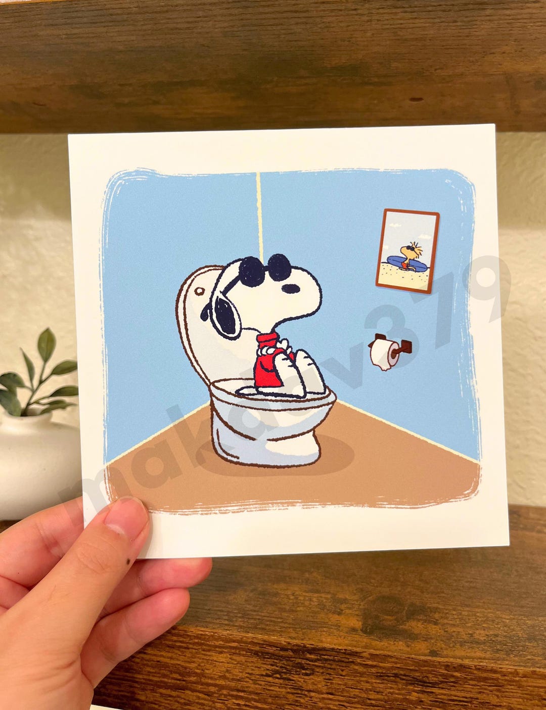 Joe Cool Snoopy in Bathroom Art Print Toilet Washroom Peanuts Wall ...