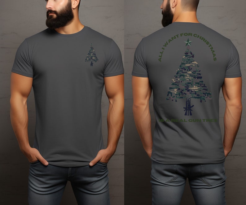 Festive Firepower:christmas Tree of Guns T-shirt, All I Want for ...