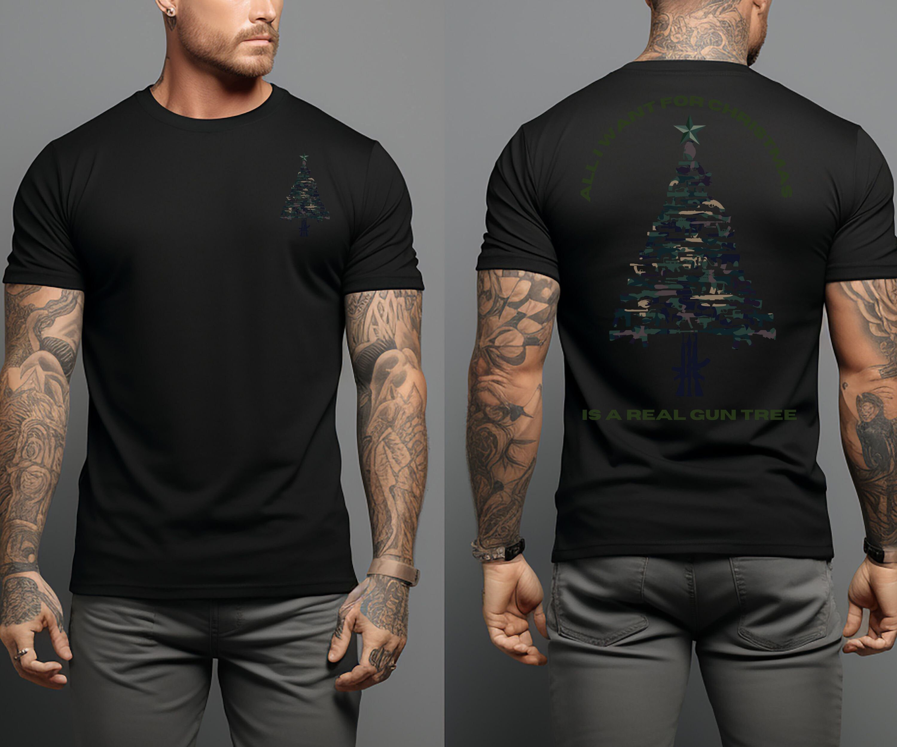 Festive Firepower:christmas Tree of Guns T-shirt, All I Want for ...
