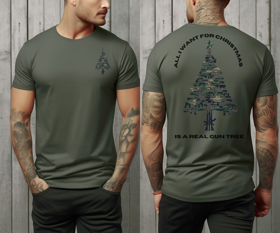 Festive Firepower:christmas Tree of Guns T-shirt, All I Want for ...