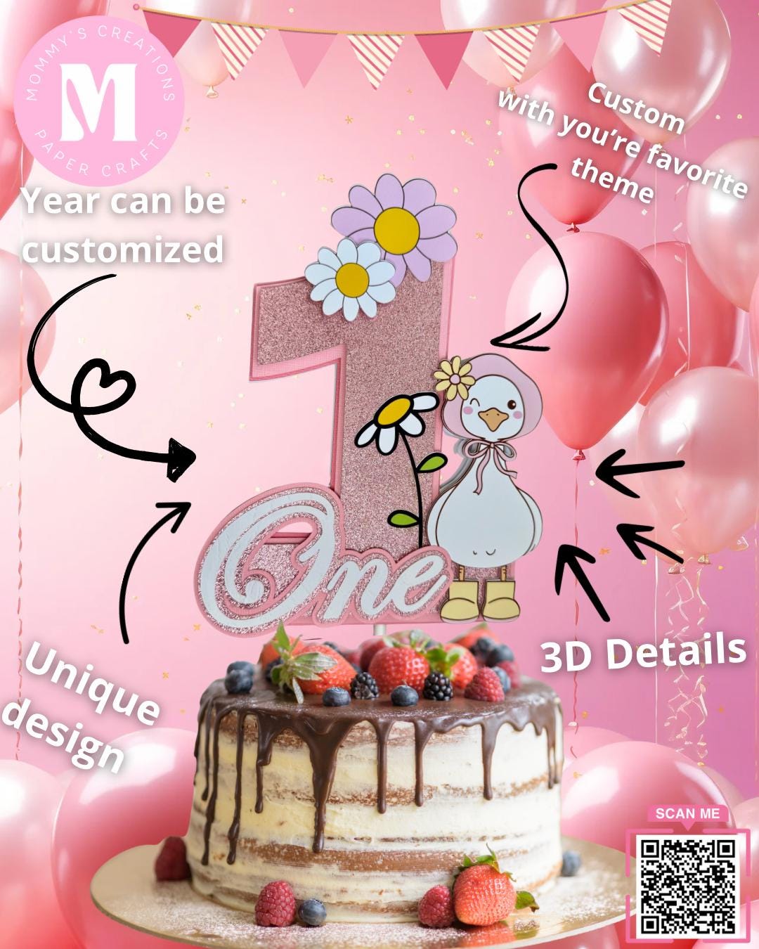 Cake topper one silly goose/girly birthday decor/custom party/ganso ...