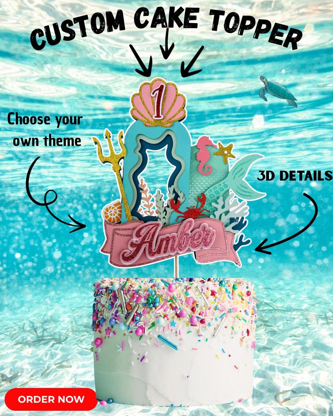 Little Mermaid Cake Topper Inspo/mermaid Cake Topper/ Mermaid Birthday ...