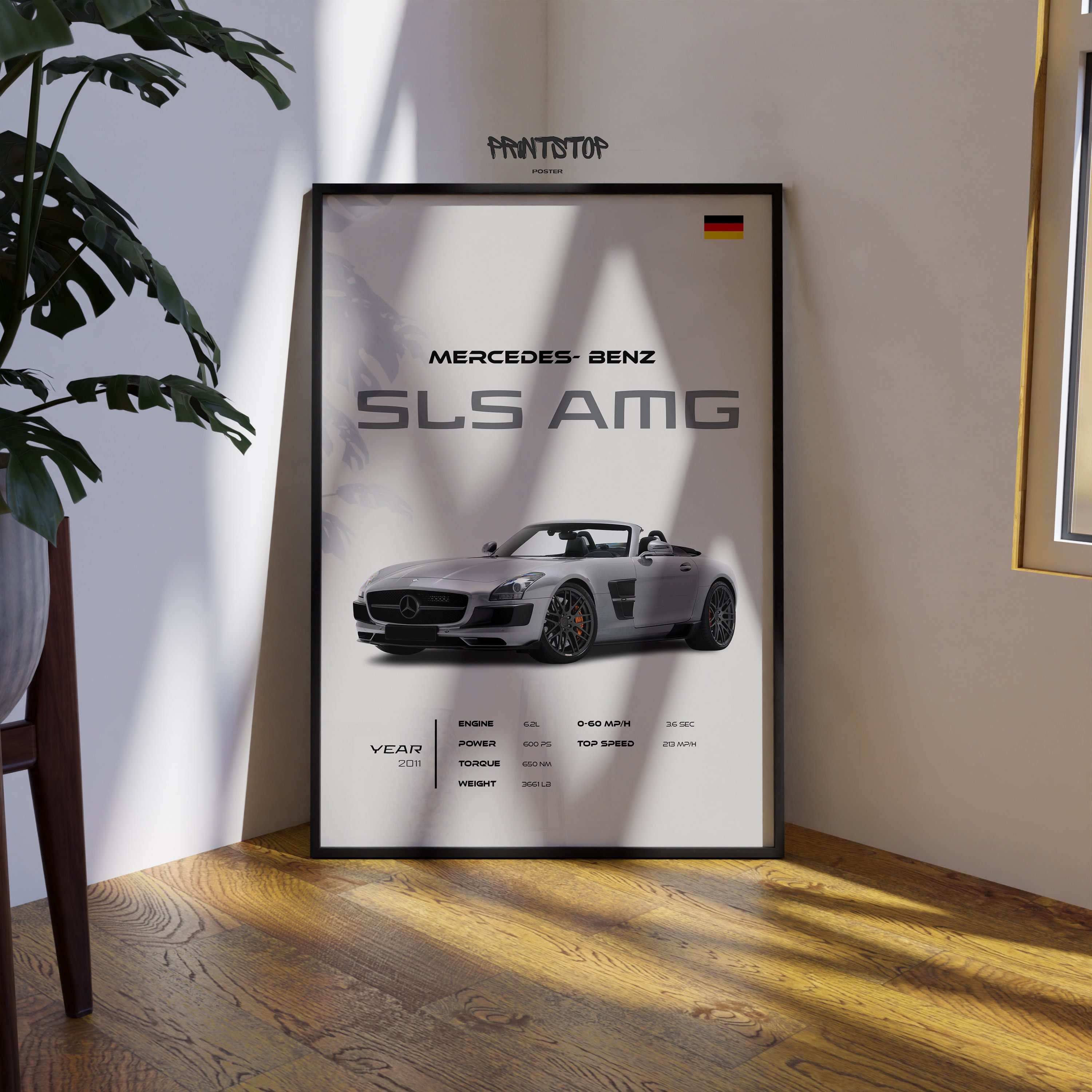 Mercedes Benz SLS AMG 2011 Poster Luxury Sports Car Print Modern ...