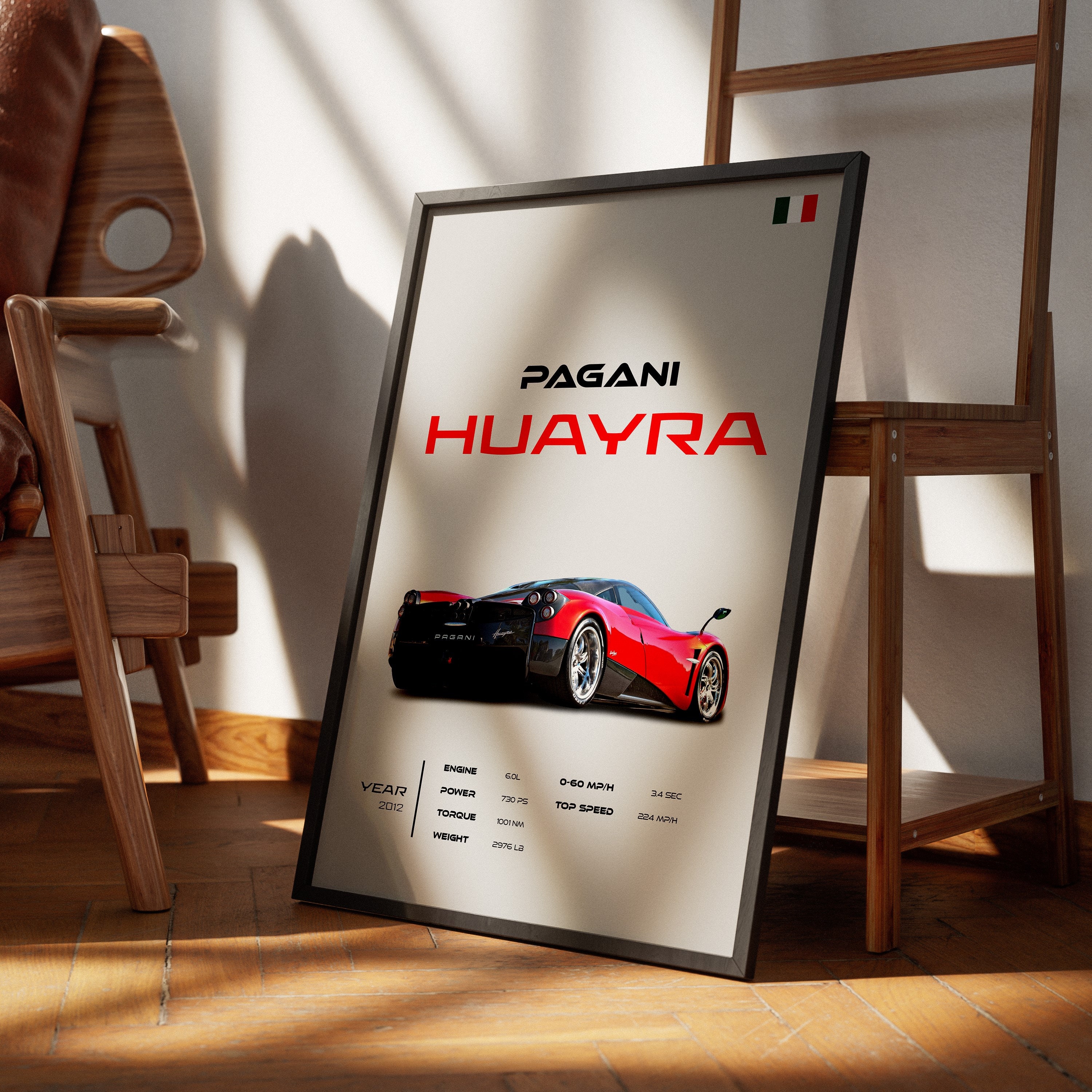 Pagani Huayra Car Poster, 2012 Model Luxury Supercar Wall Art, Italian ...