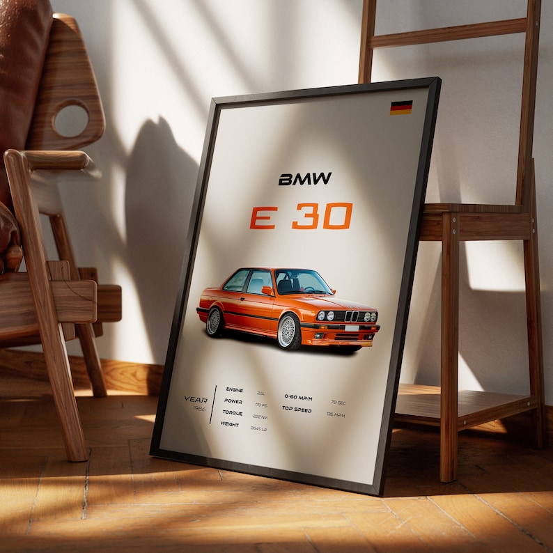 BMW E30 Poster, Vintage Car Enthusiast Wall Art, Classic Automotive Decor, High Quality Print ...