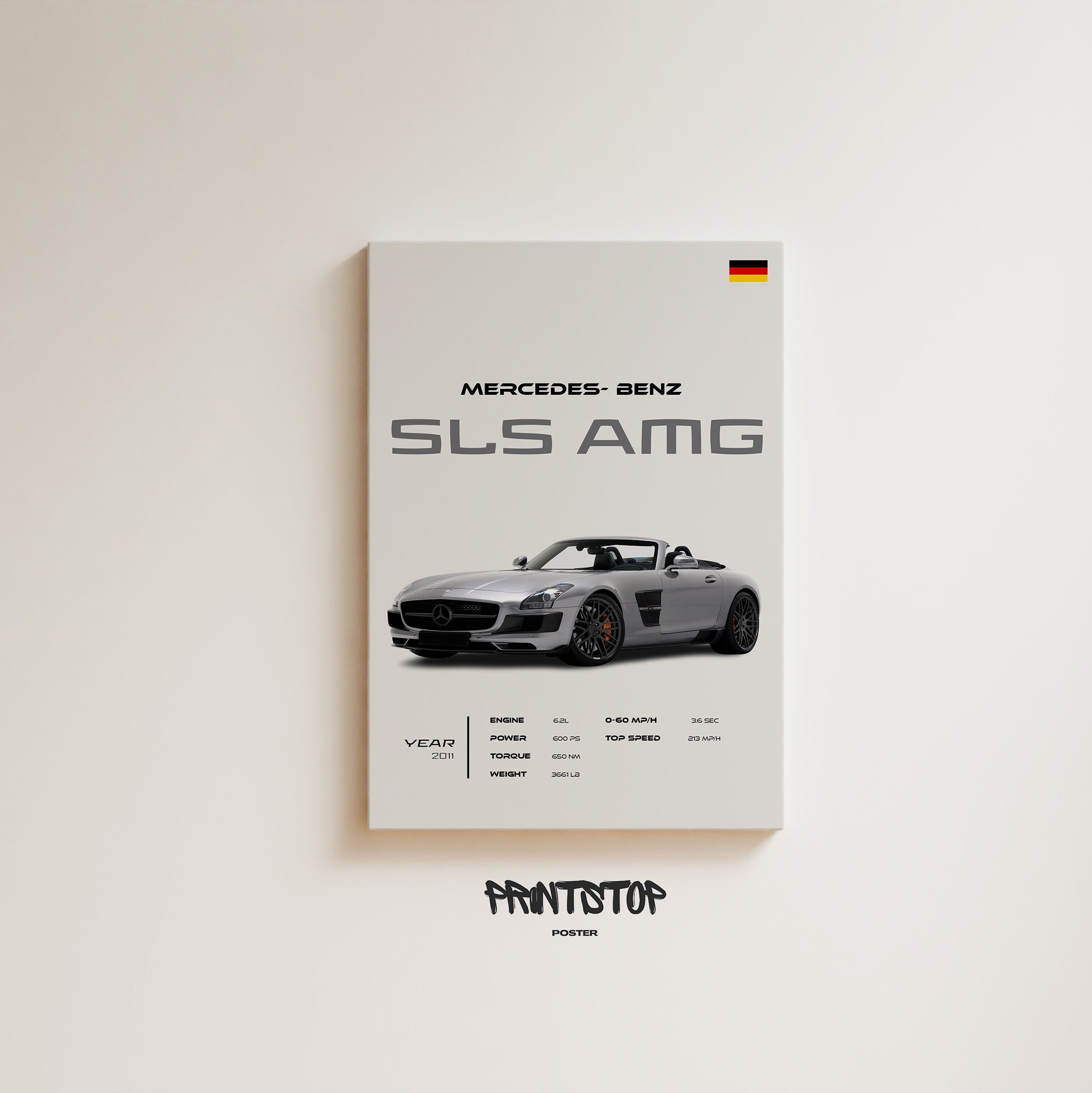 Mercedes Benz SLS AMG 2011 Poster Luxury Sports Car Print Modern ...
