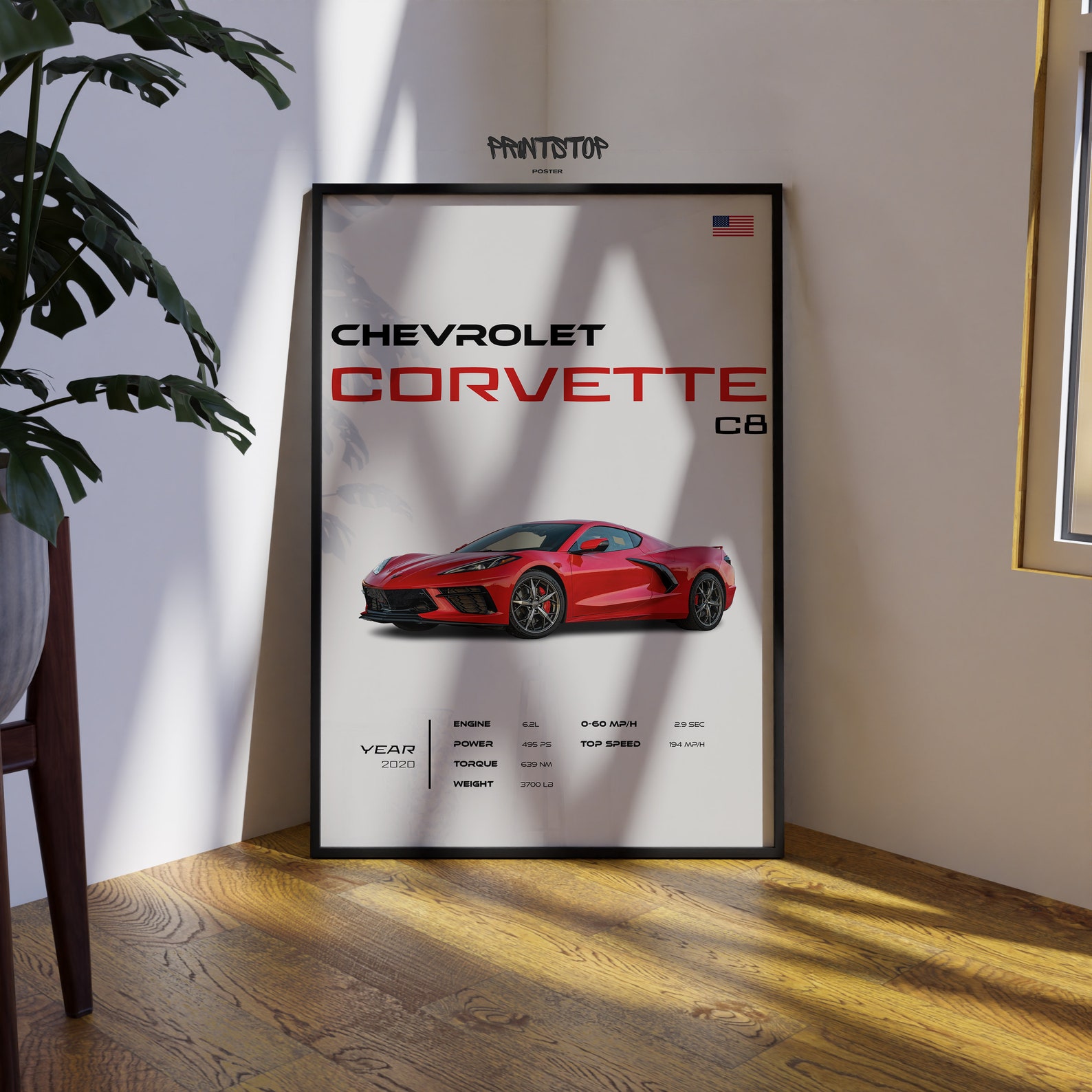 2020 Chevrolet Corvette C8 Poster, Car Enthusiast Wall Art, Modern Home ...
