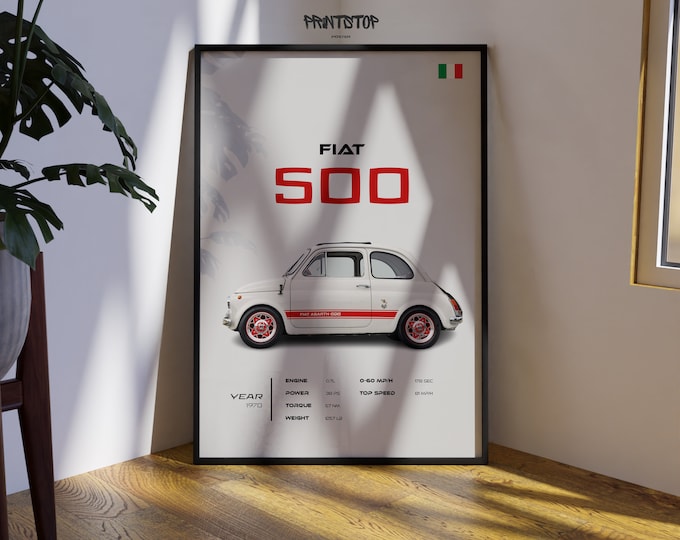 Fiat 500 Pink Large Poster / A2, A1, A0 Print / Car Poster / Car Print ...
