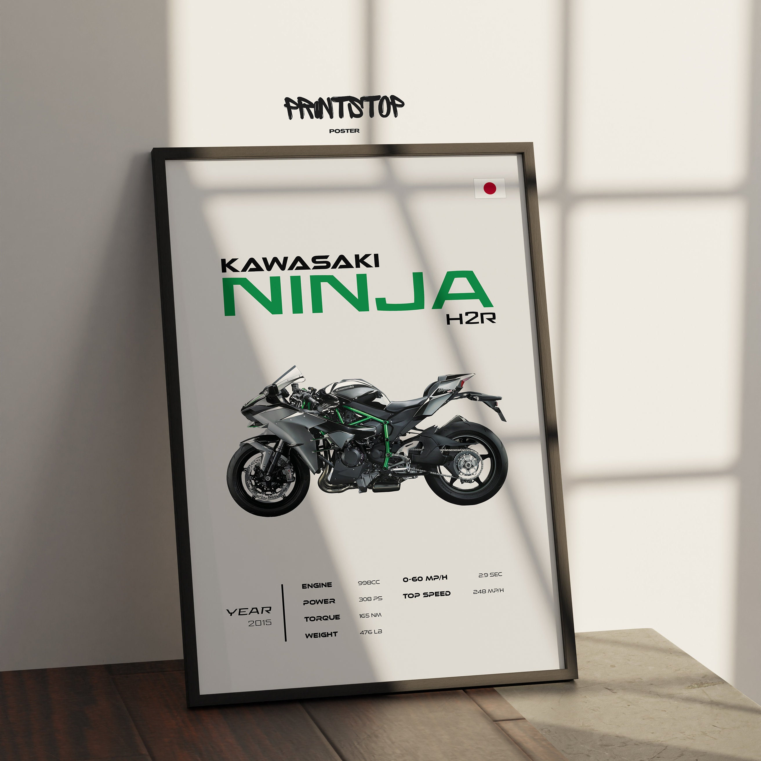 Kawasaki Ninja H2R Motorcycle Poster, Superbike Print, Racing Motorbike ...