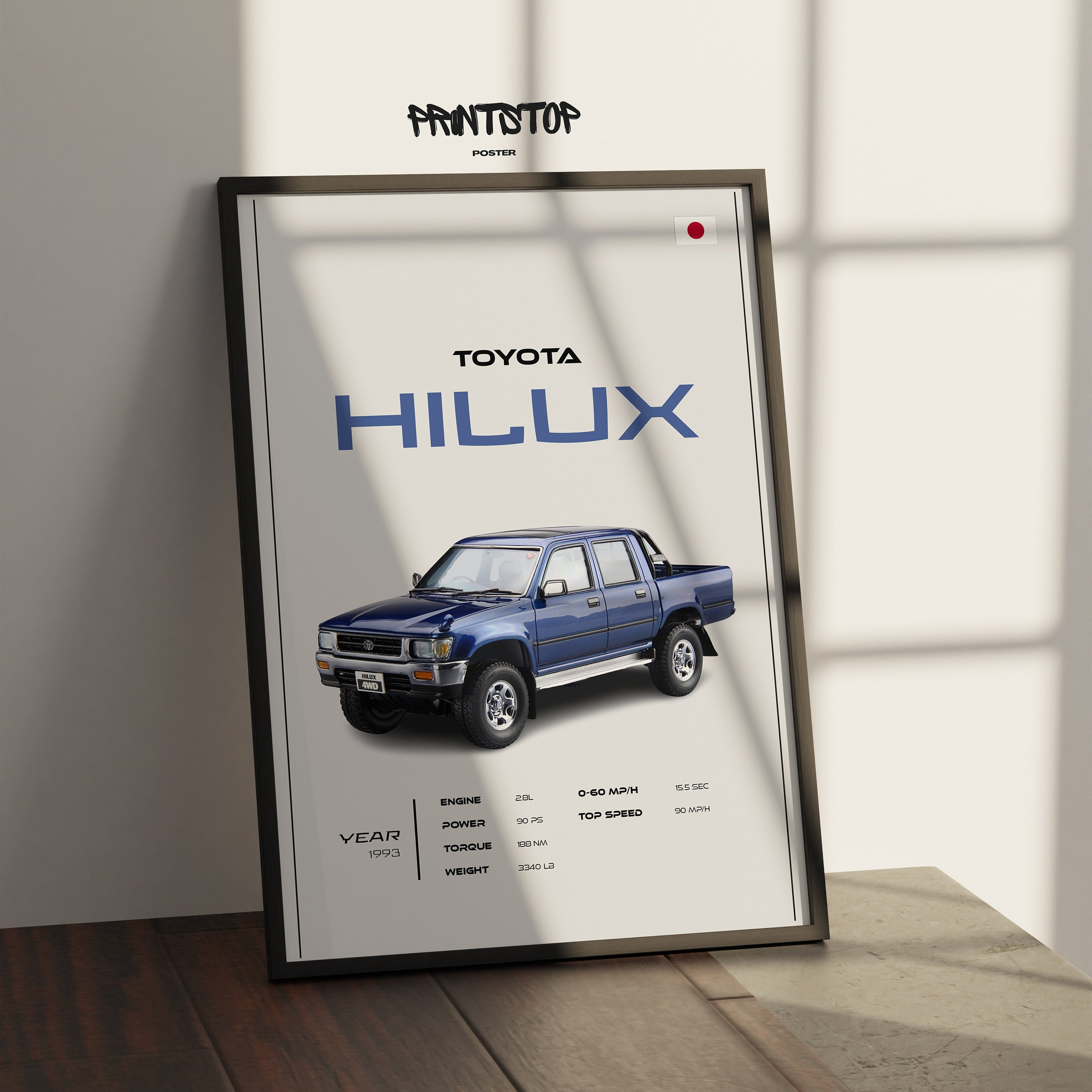 1993 Toyota Hilux Poster, Vintage Pickup Truck Print, Classic 4x4 Wall ...
