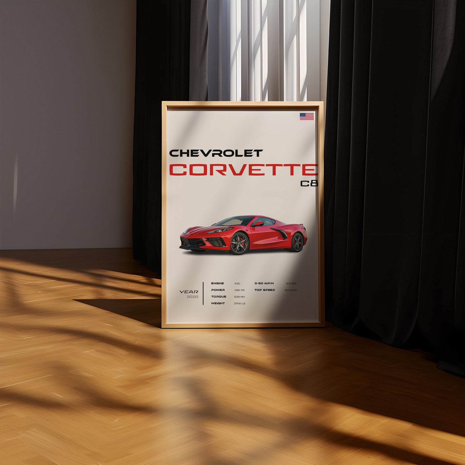 2020 Chevrolet Corvette C8 Poster, Car Enthusiast Wall Art, Modern Home ...