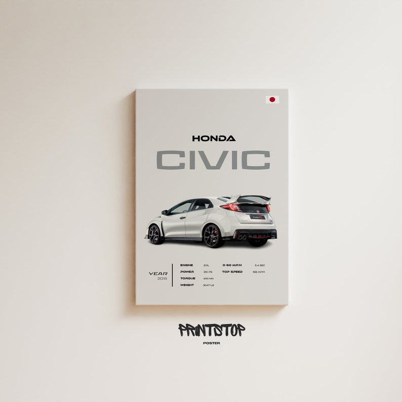 Honda Civic Type-r Poster: JDM Car Illustration, Automotive Wall Art - Etsy