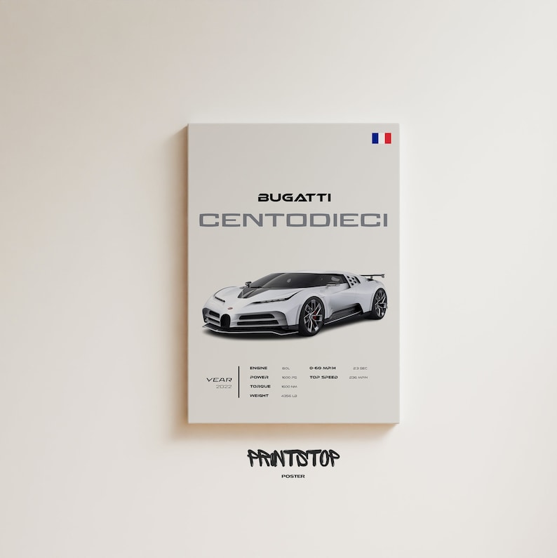 Bugatti Centodieci Car Poster, Modern Supercar Wall Art, Automotive ...