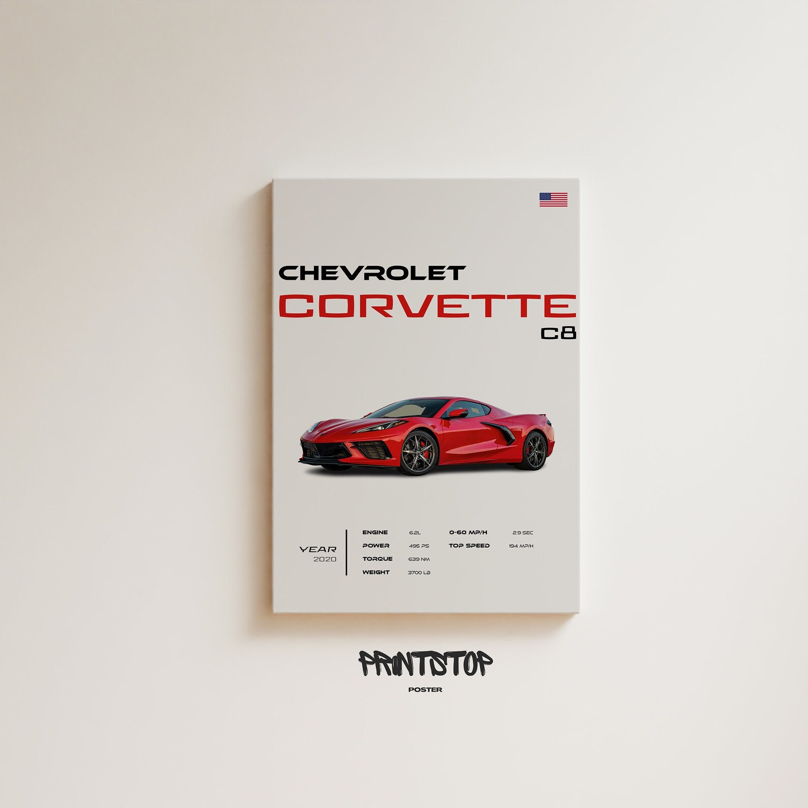 2020 Chevrolet Corvette C8 Poster: Car Enthusiast Wall Art - Etsy