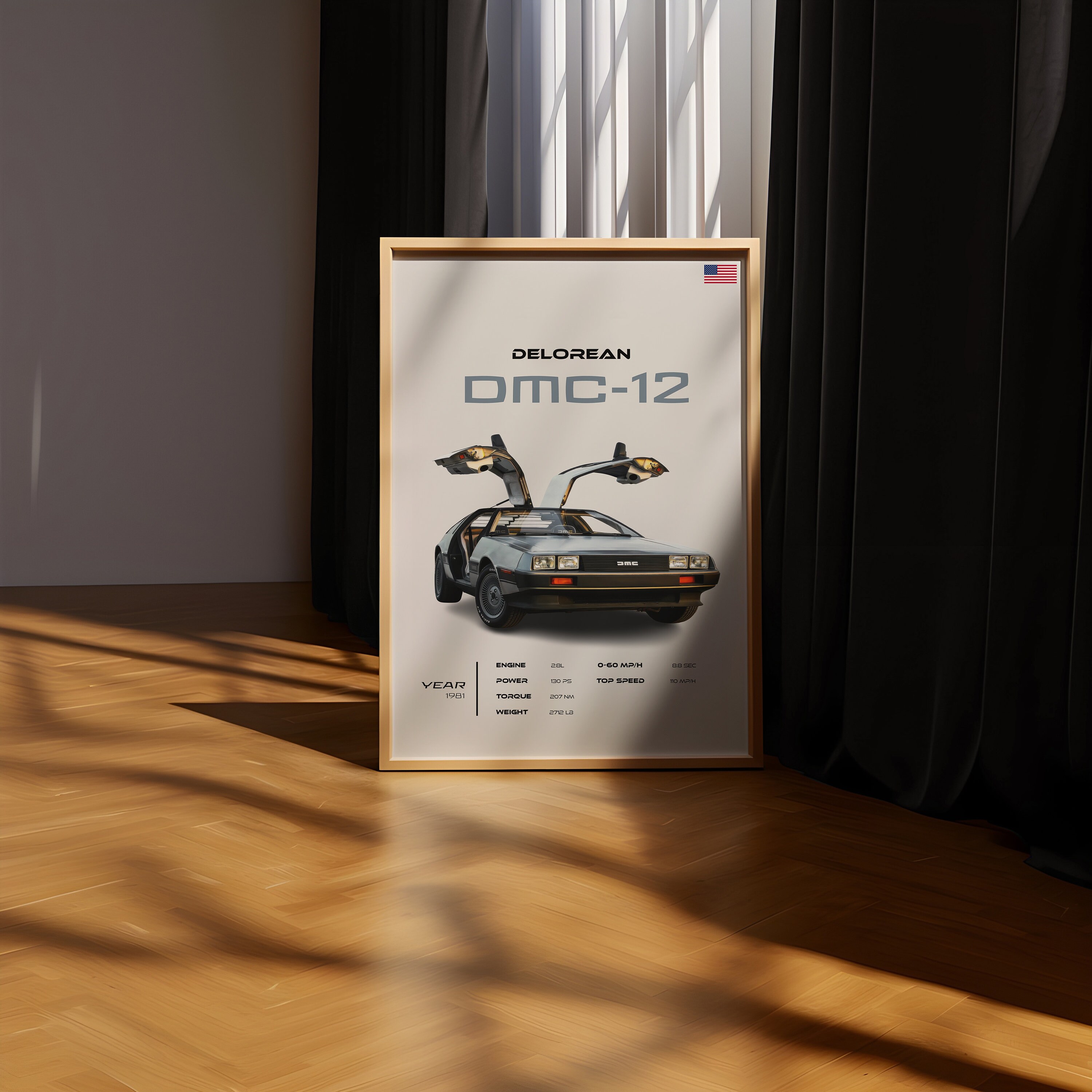 1981 Delorean DMC-12 Car Poster, Classic Automotive Art Print, Garage ...
