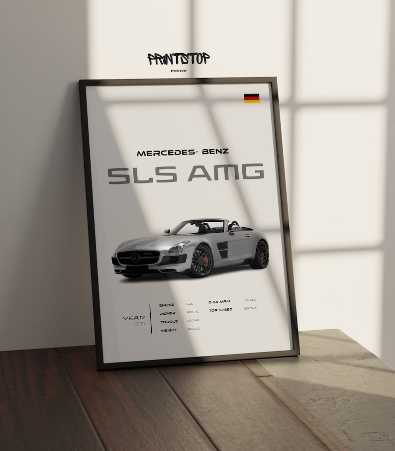Mercedes Benz SLS AMG 2011 Poster Luxury Sports Car Print Modern ...